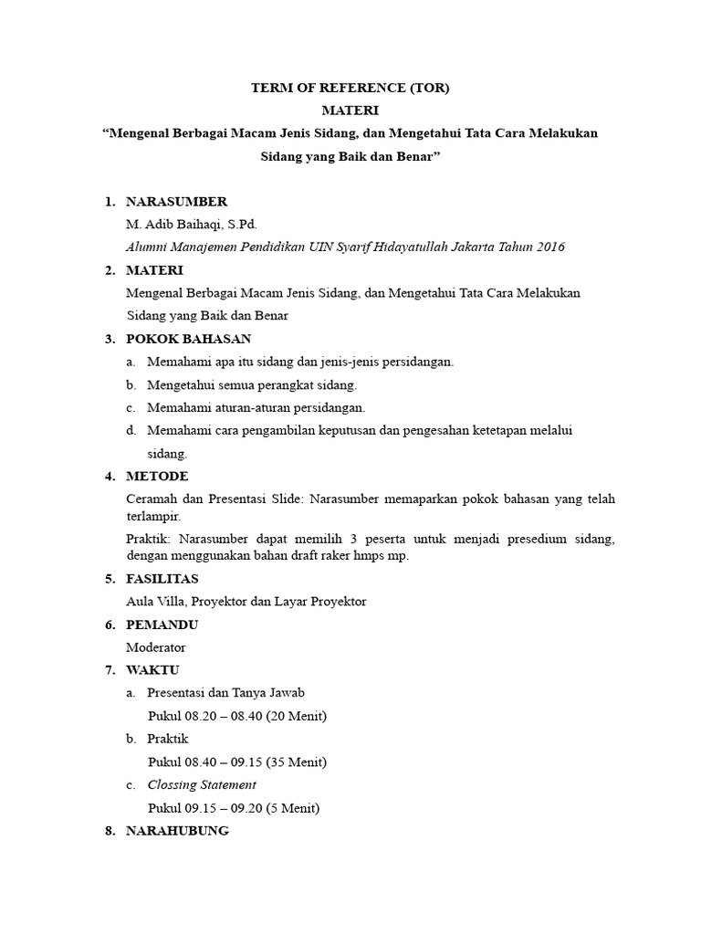 TOR Pemateri 3 | PDF