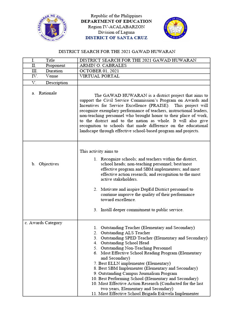2020 2021 Gawad Huwaran Edited 1..guide | PDF | Educational Assessment ...