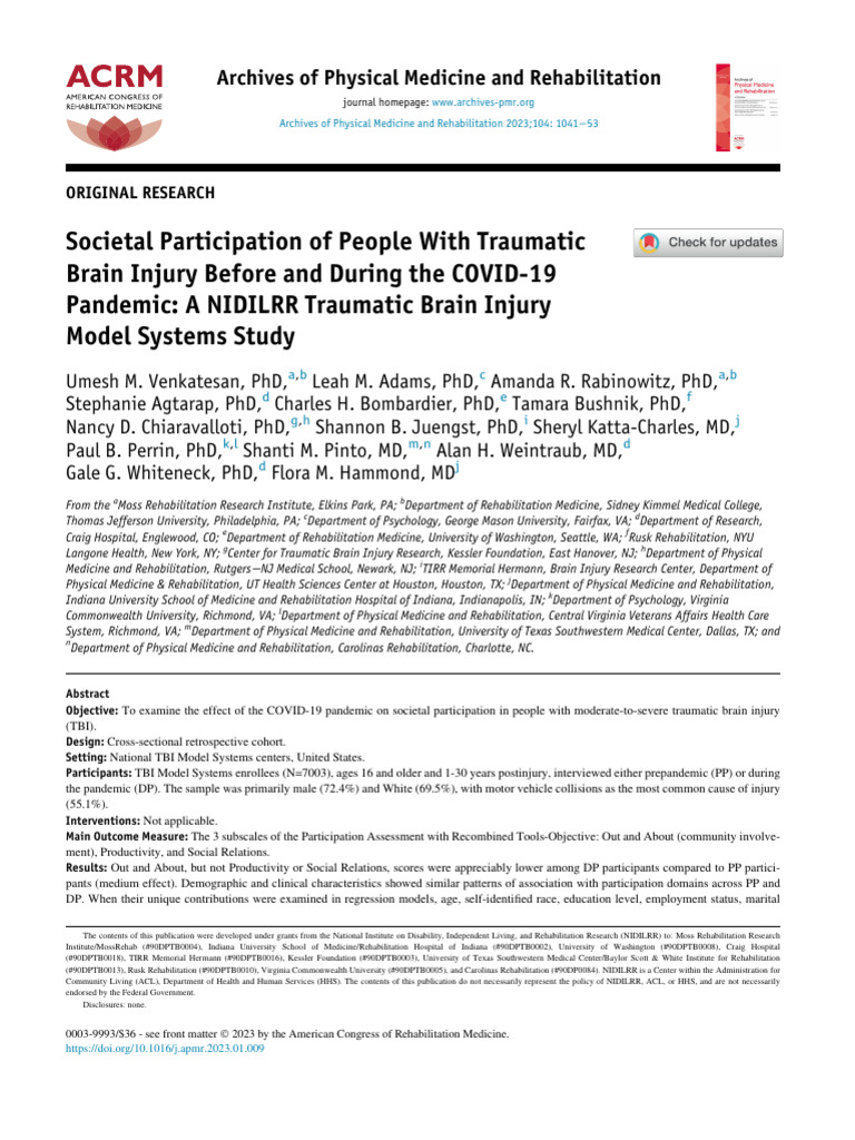 Societal Participation of People With Traumatic BR | PDF | Traumatic ...