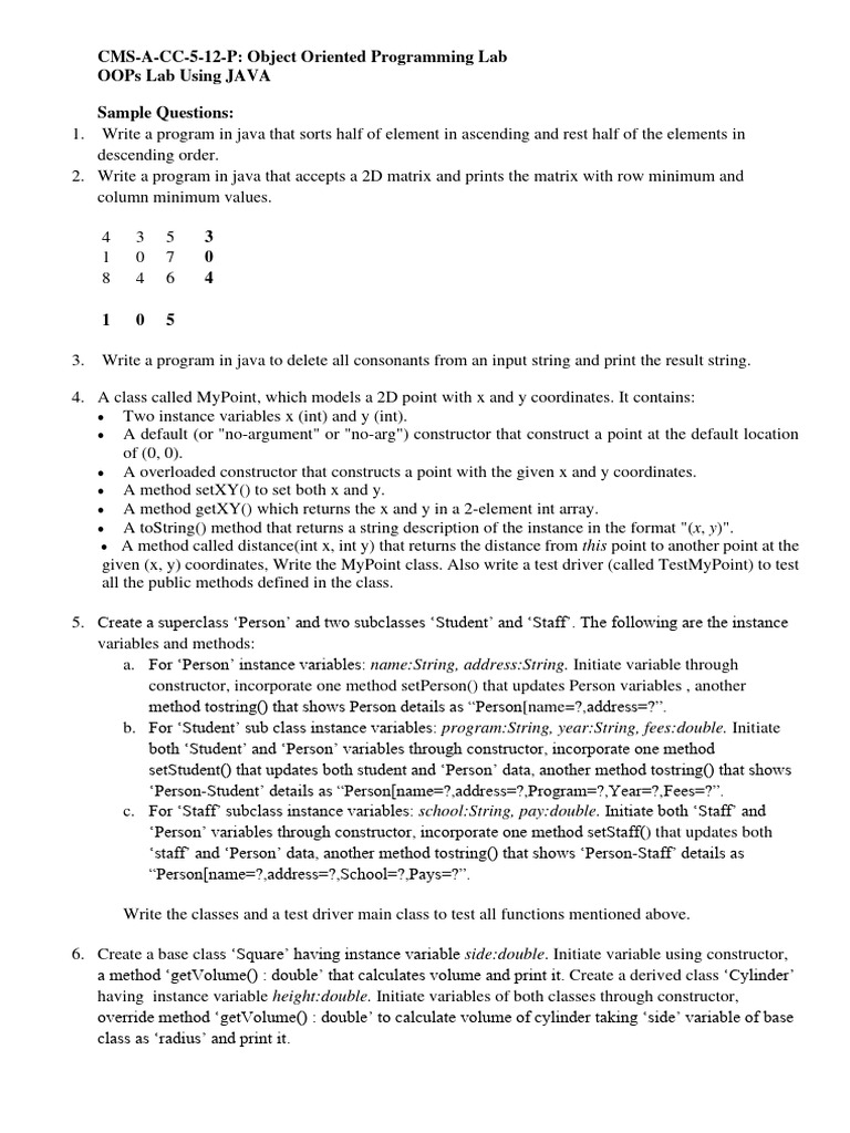 Java Assignments 5th Sem | PDF | Method (Computer Programming) | Class ... Java Assignments 5th Sem | PDF | Method (Computer Programming) | Class ...