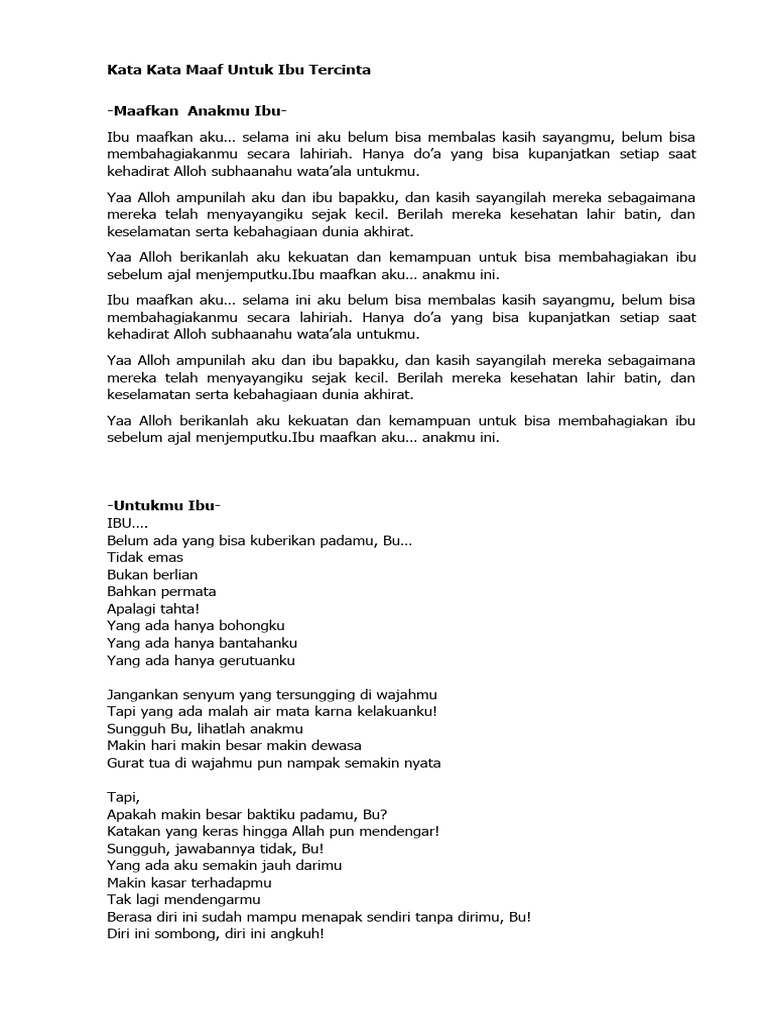 Kata Kata Maaf Untuk Ibu Tercinta | PDF