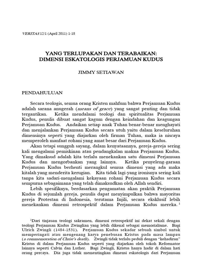 Jimmy Setiawan - Yang Terlupakan Dan Terabaikan Dimensi Eskatologis ...