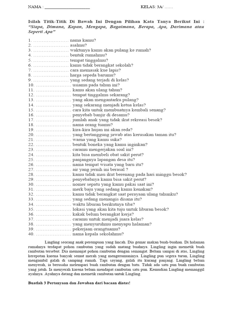Latihan Soal Kata Tanya | PDF