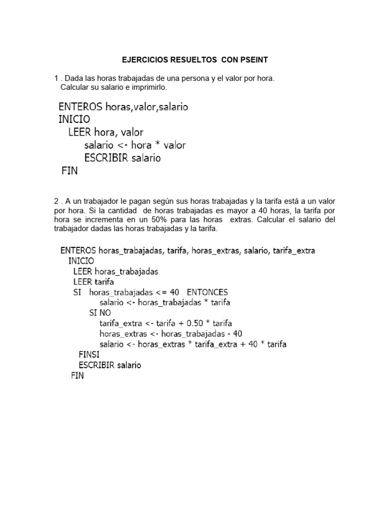 Ejercicios Resueltos Con Pseint | PDF