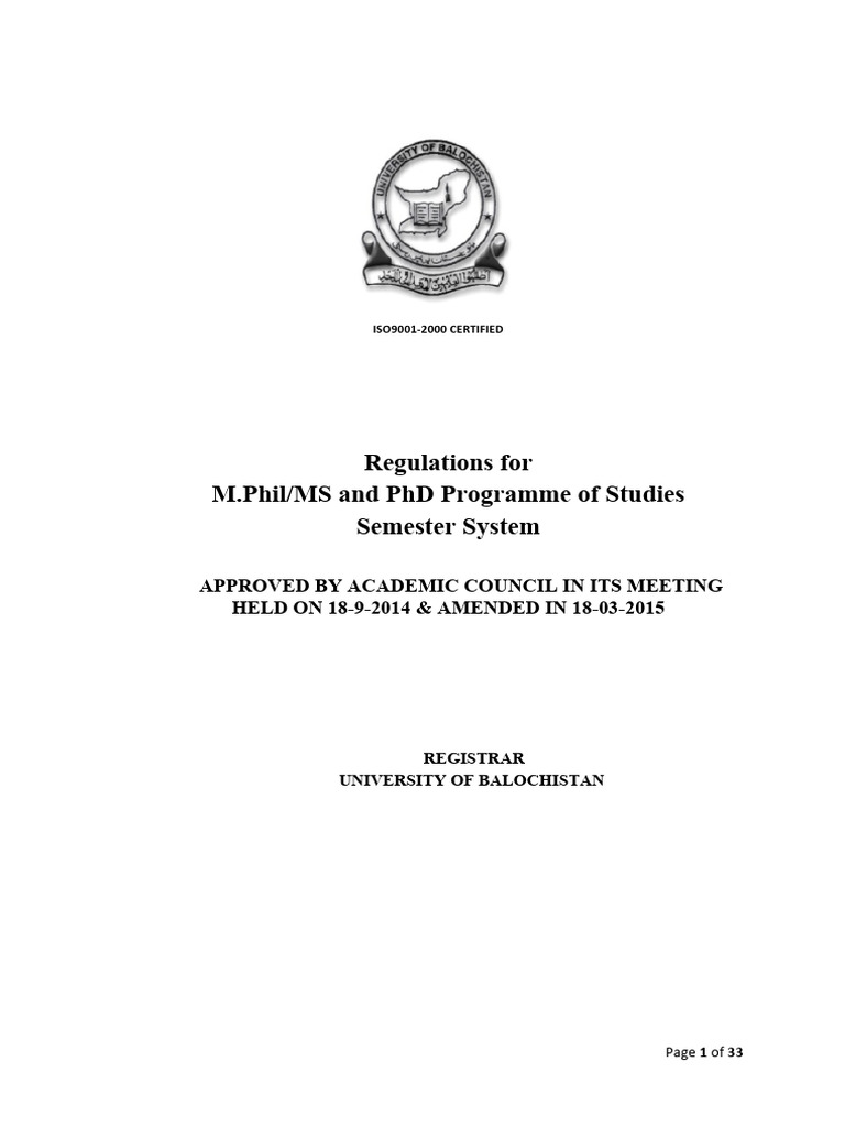 1 UoB Regulations For MPhil & PHD | PDF | Thesis | Doctor Of Philosophy