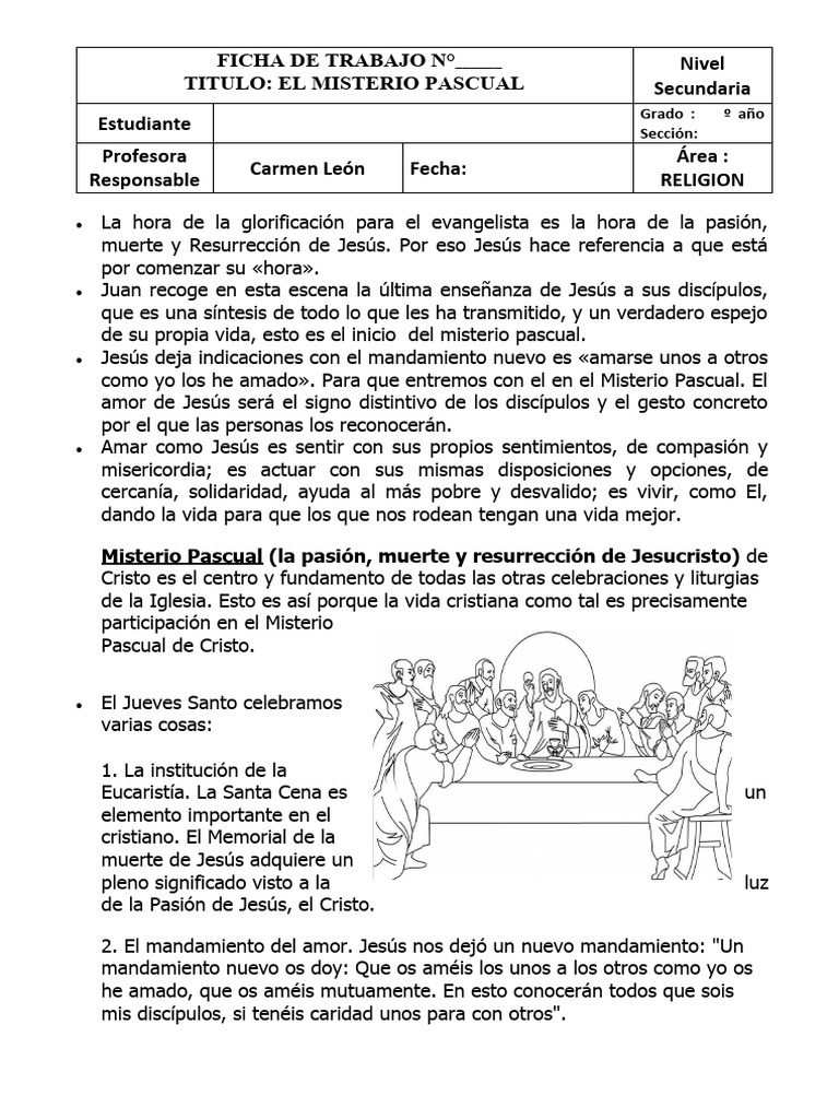 FICHAS 2° año I - UNIDAD | PDF | Pascua de Resurrección | eucaristía