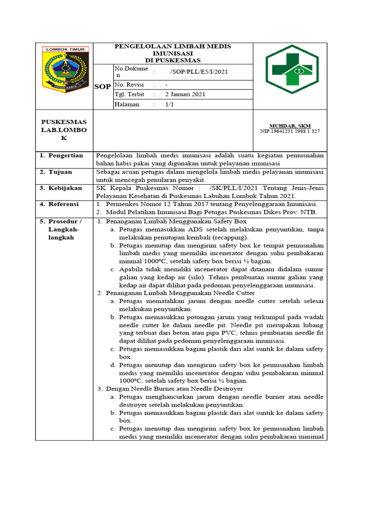 Sop Pengelolaan Limbah Medis | PDF | Teknologi & Rekayasa