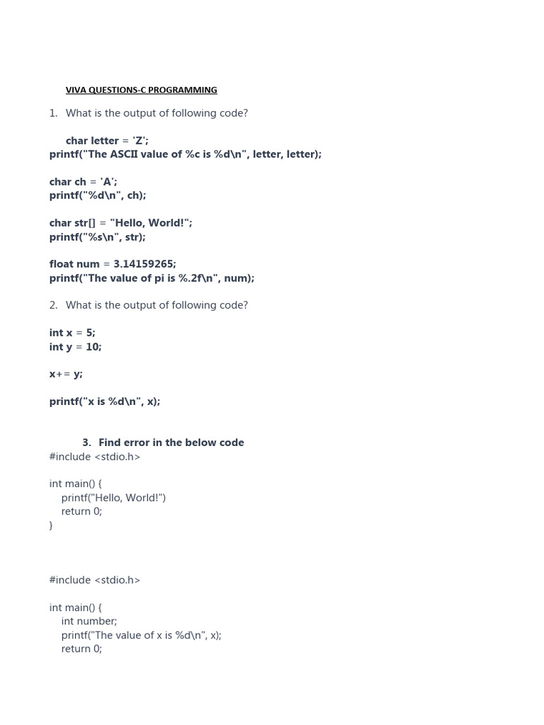 C Programming Viva Questions | PDF | Pointer (Computer Programming ...