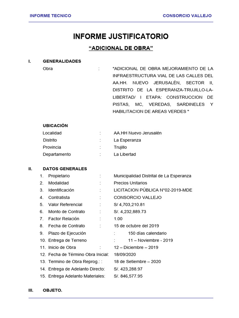 Informe Justif de Adicional de Obra Jeru | PDF | Hormigón | Ingeniería ...