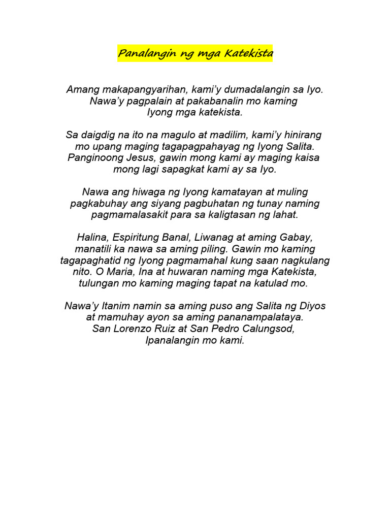 Panalangin Ng Mga Katekista | PDF