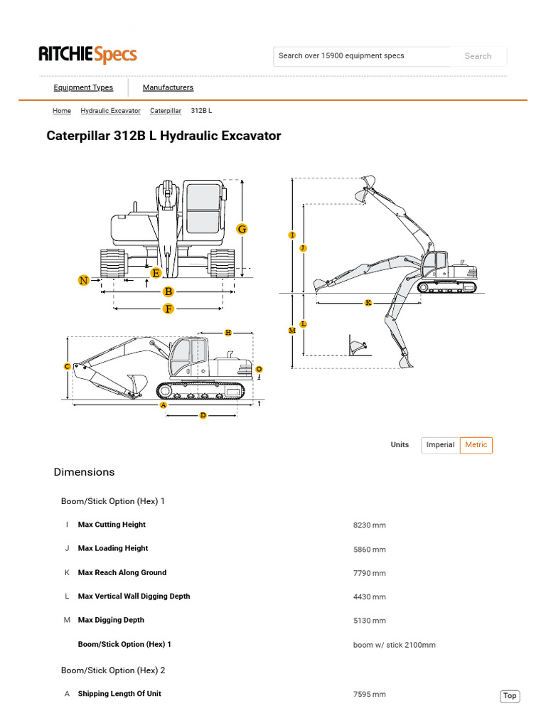 Caterpillar 312B L Hydraulic Excavator Specs & Dimensions ...