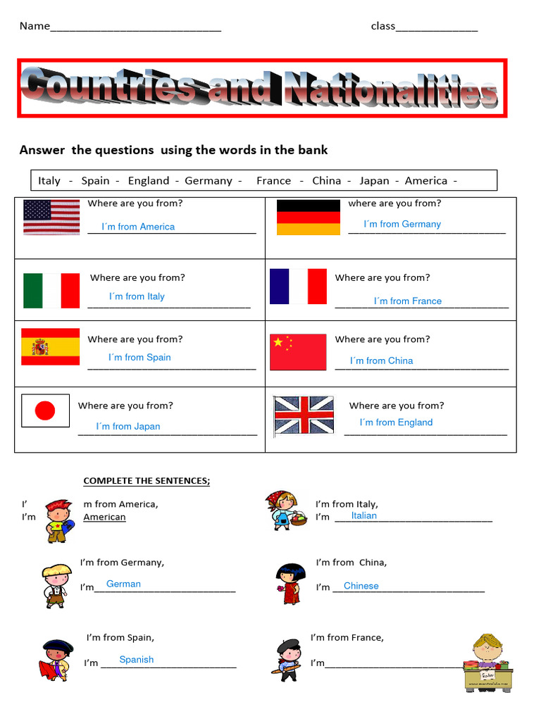 Countries and Nationality Exercise 1 | PDF