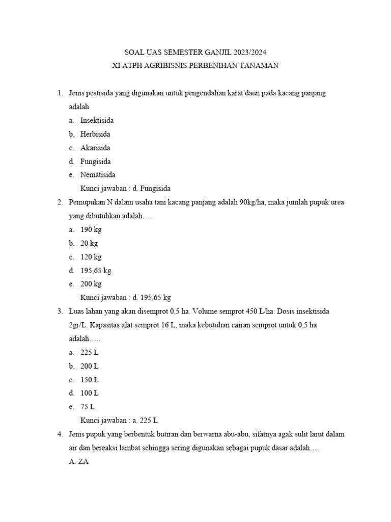 Soal Uas Perbenihan Kelas Xi Semester Ganjil 2023-2024 | PDF