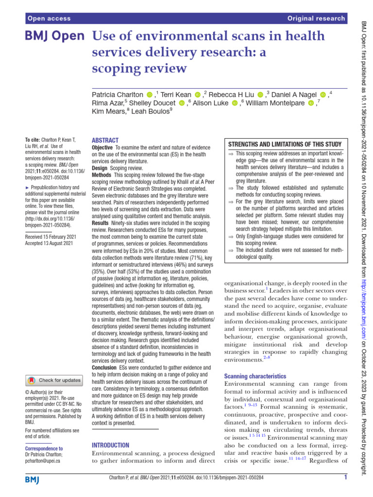 2) Use of Environmental Scans in Health Services Delivery Research A ...