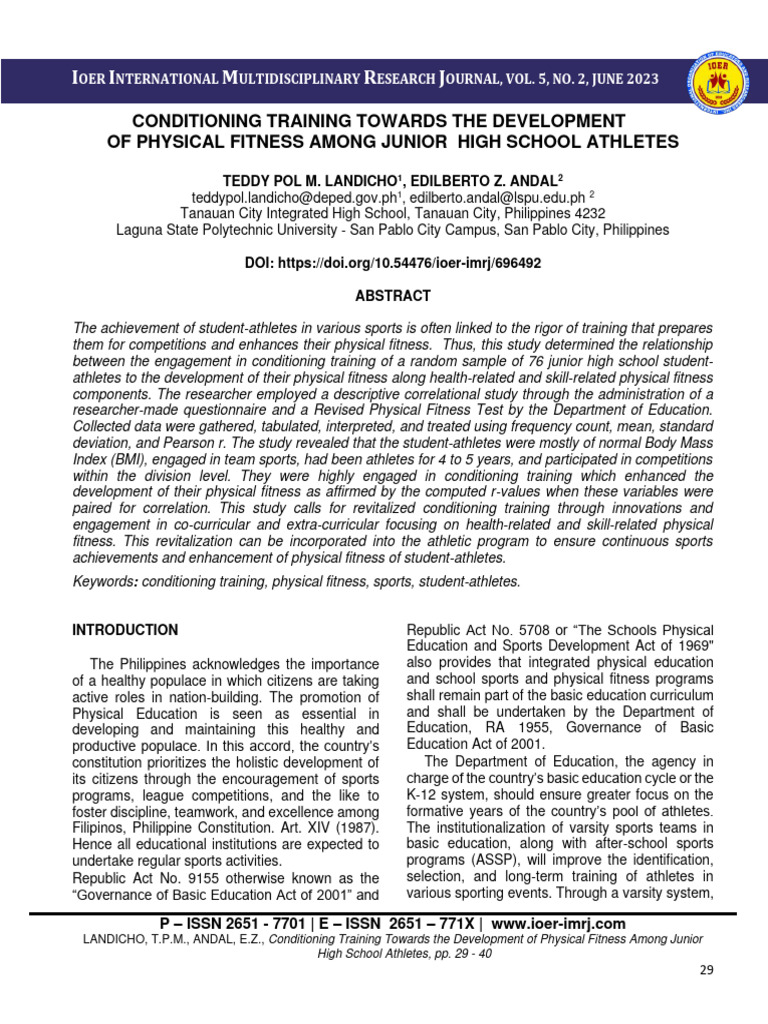Conditioning Training Towards The Development of Physical Fitness Among ...