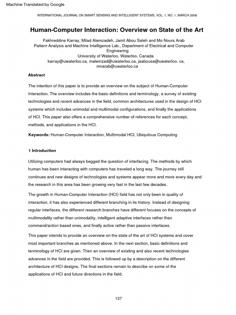 Human Computer Interaction Overview On S Pdf Human Computer