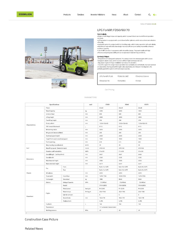 ZOOMLION - Diesel Forklift FD50 | PDF