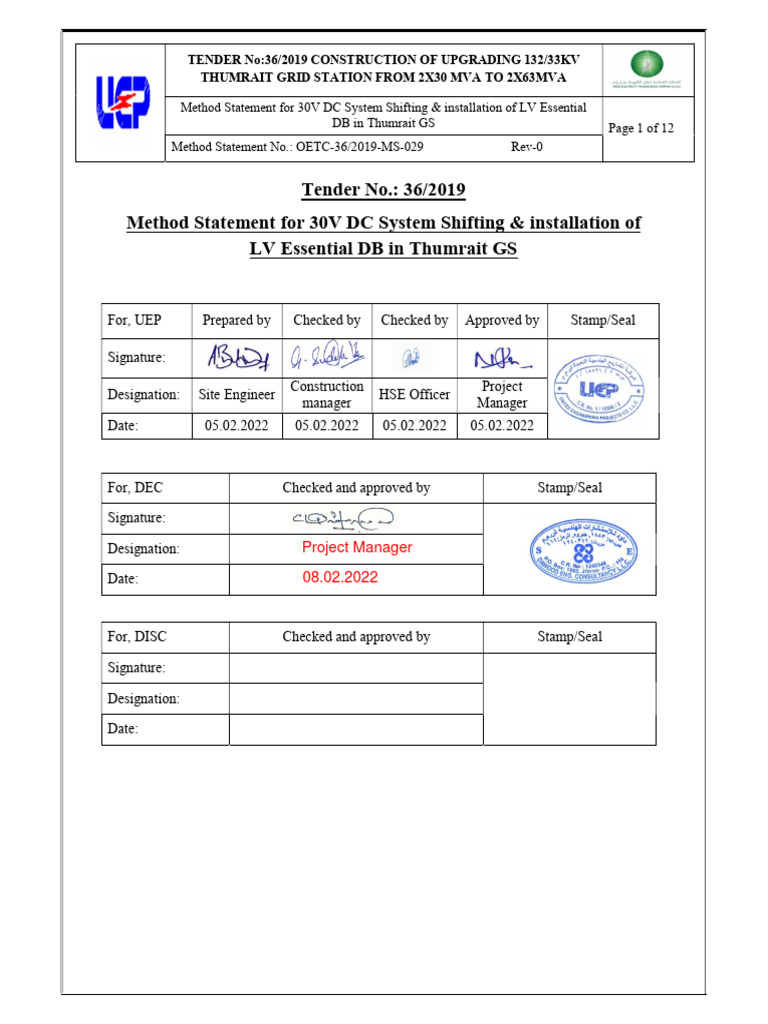 OETC-MS-029-30V DC System Shifting & Installation of LV ESDB Works ...