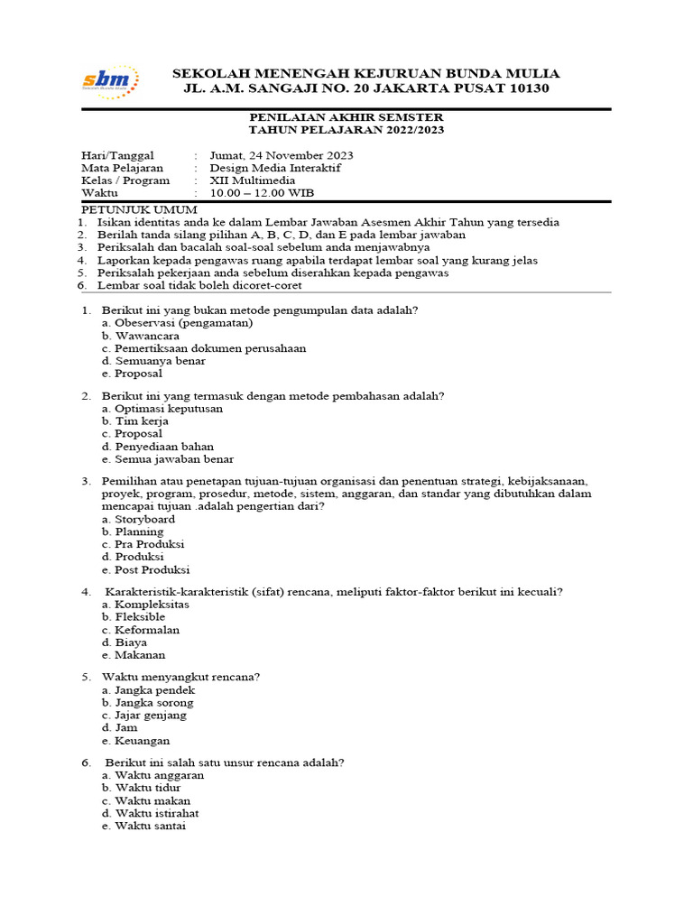 Soal PAS DMI 2023 2024 | PDF