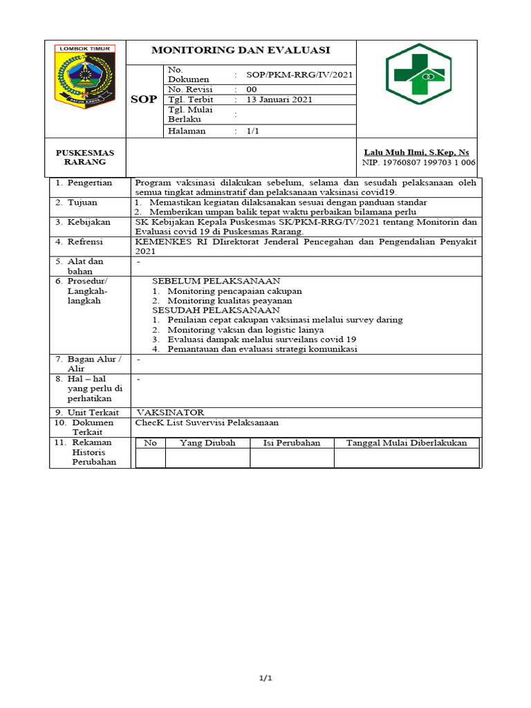 SOP Monitoring dan Evaluasi | PDF
