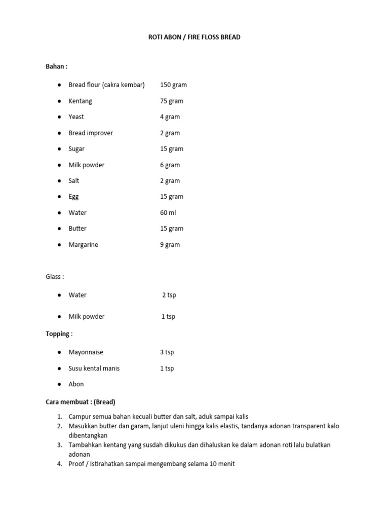 Makalah Resep Roti Abon | PDF