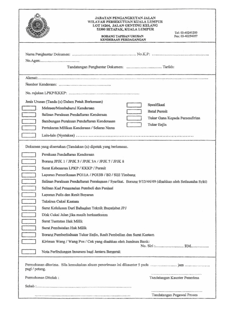 JPJ Borang Tapisan Urusan Kenderaan Perdagangan | PDF