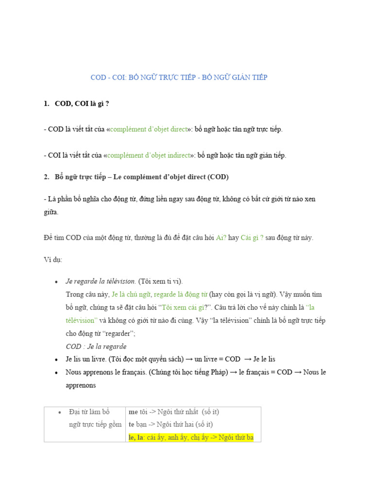 Pronoms COD - COI | PDF