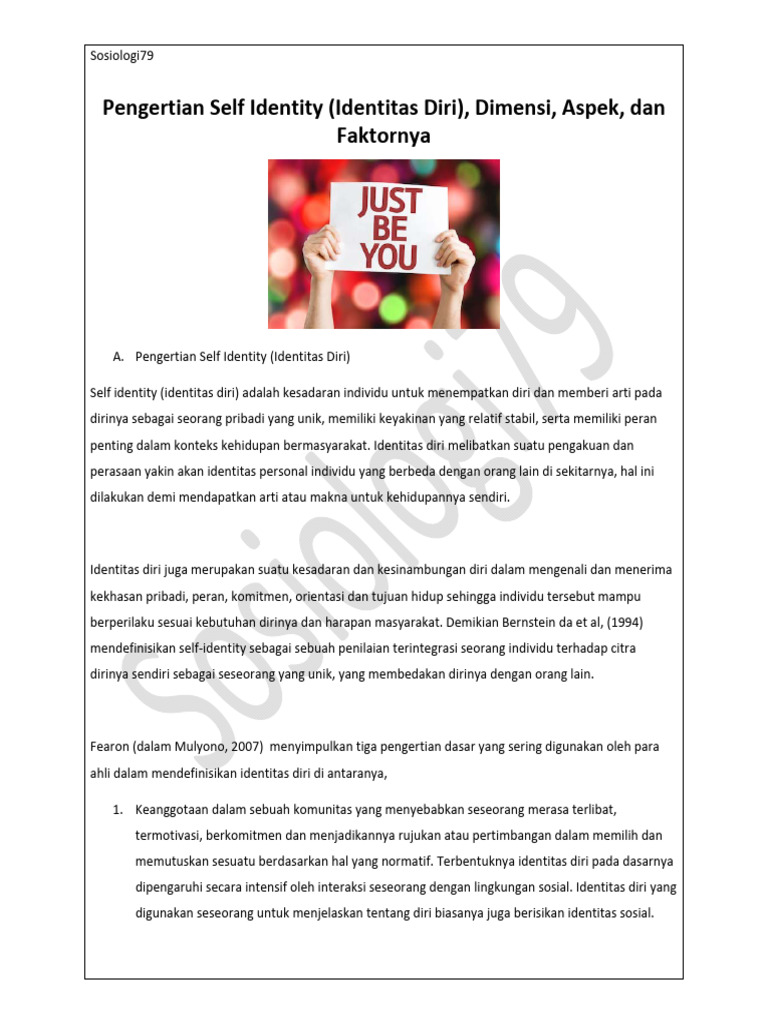 Pengertian Self Identity (Identitas Diri), Dimensi, Aspek, Dan ...