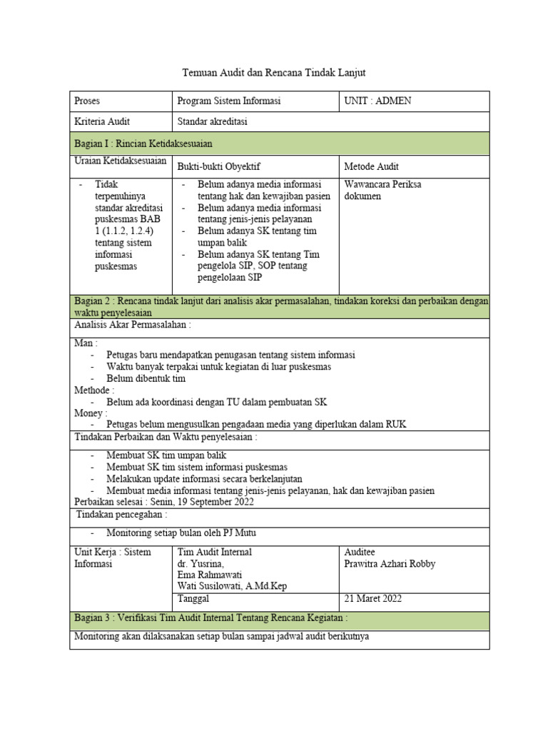 3A. Temuan Audit Sistem Informasi Puskesmas | PDF