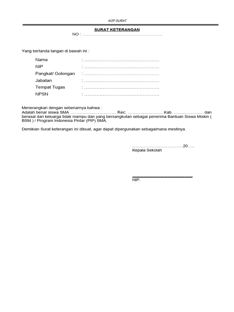 Contoh Surat Pernyataan Siswa Tidak Mampu | PDF | Olahraga & Rekreasi