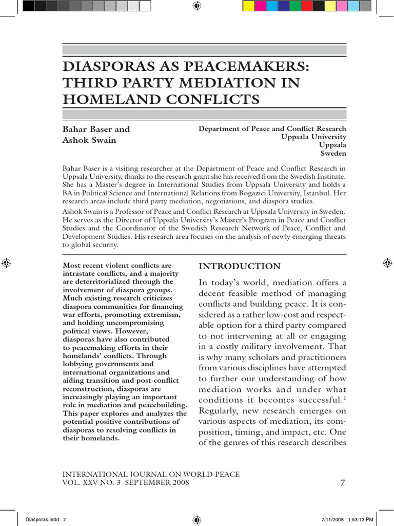 Diasporas as Peacemakers in Conflicts | PDF | Mediation | Conflict ...