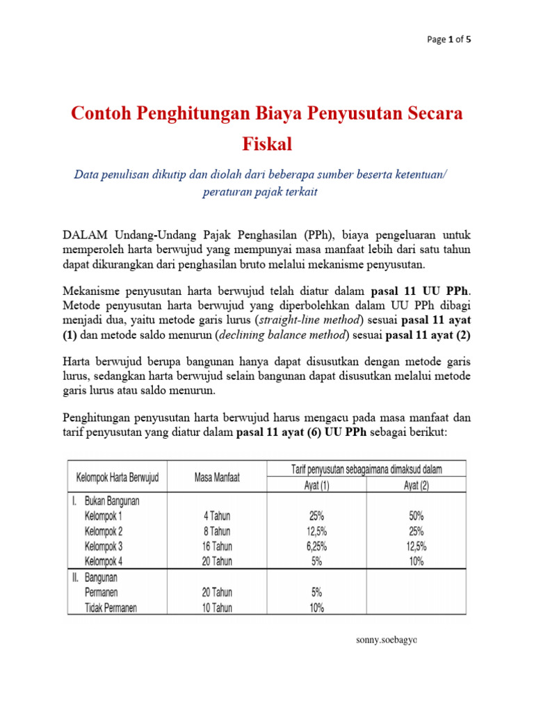 CONTOH PENGHITUNGAN BIAYA PENYUSUTAN SECARA FISKAL - USED Part1 - E-Class SENT | PDF ...