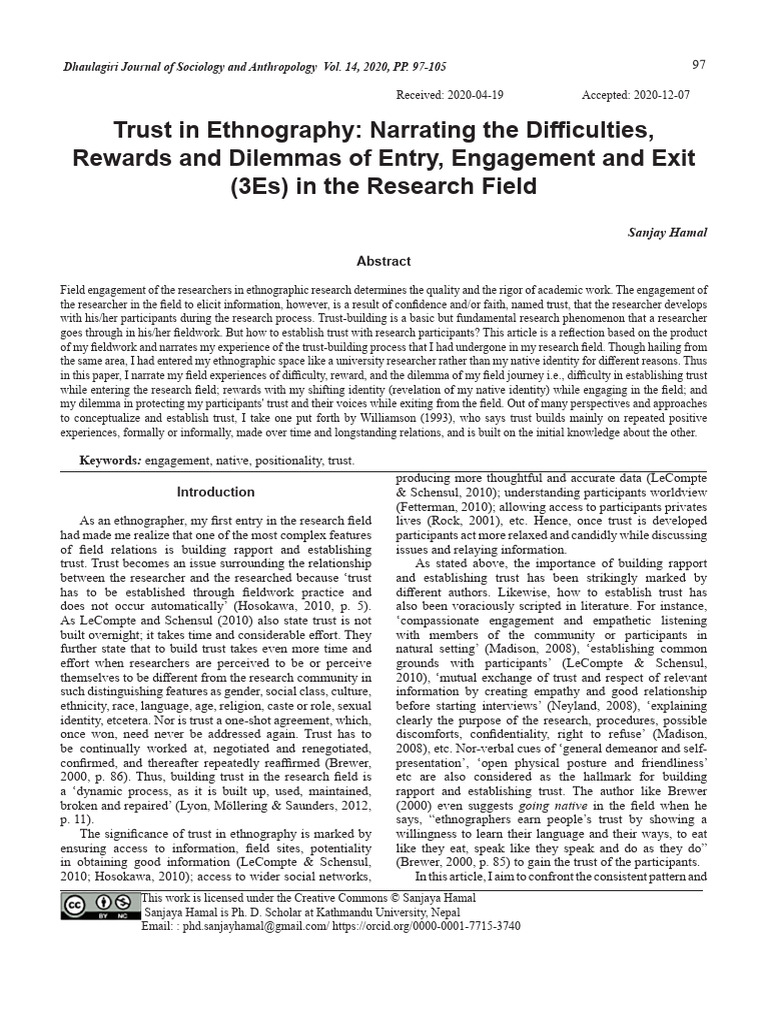 Trust-Building in Ethnographic Research | PDF | Ethnography | Field ...