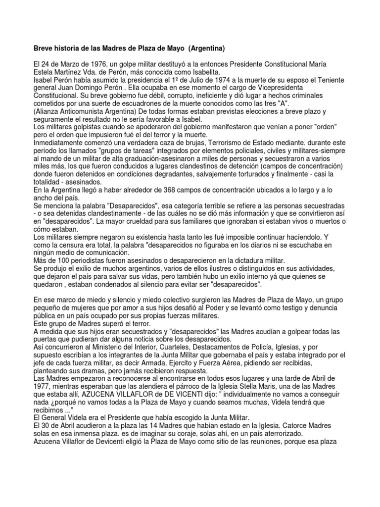Breve Historia de Las Madres de Plaza de Mayo | PDF | Abusos de ...
