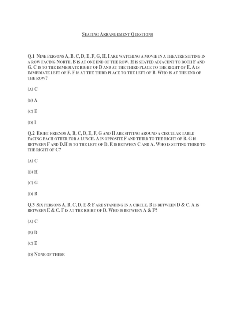 Sitting Arrangement Practice Set 2 | PDF