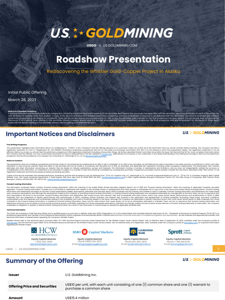 Us Gold Mining | PDF | Prospectus (Finance) | Securities (Finance)