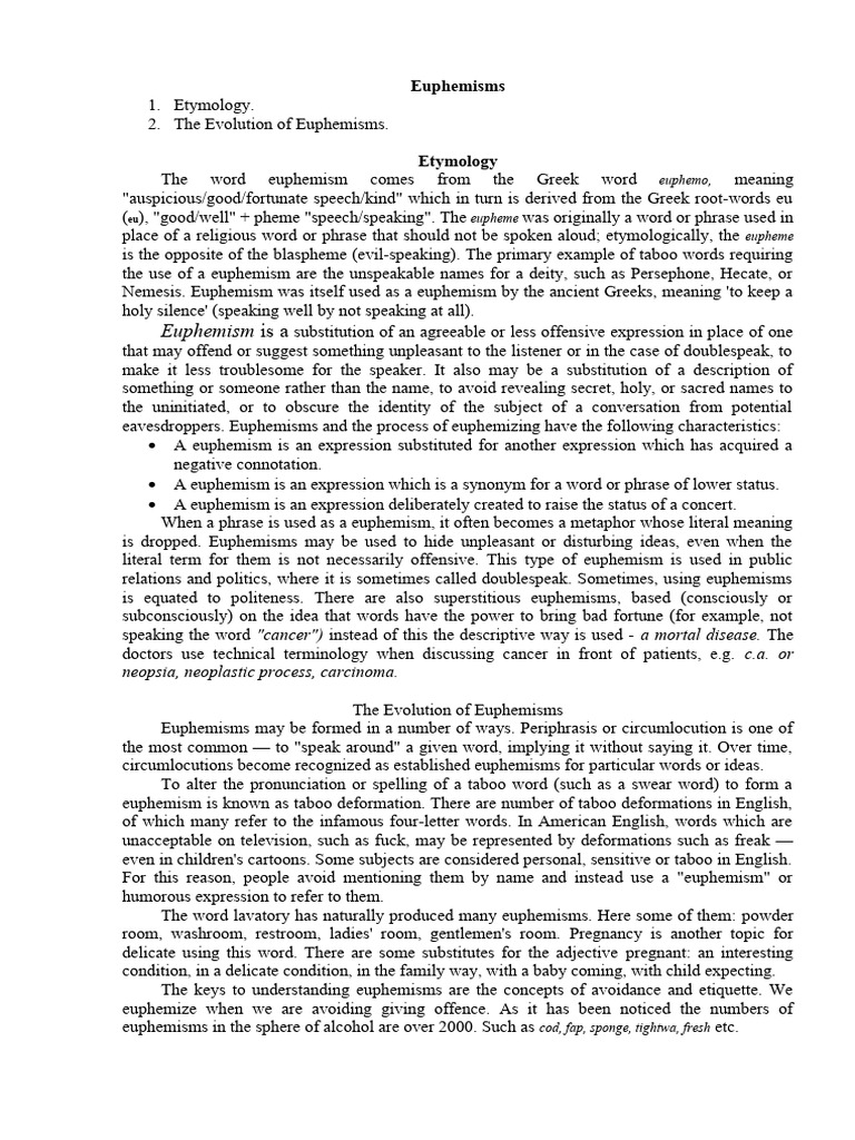 EUPHEMISMS | PDF | Linguistics | Vocabulary