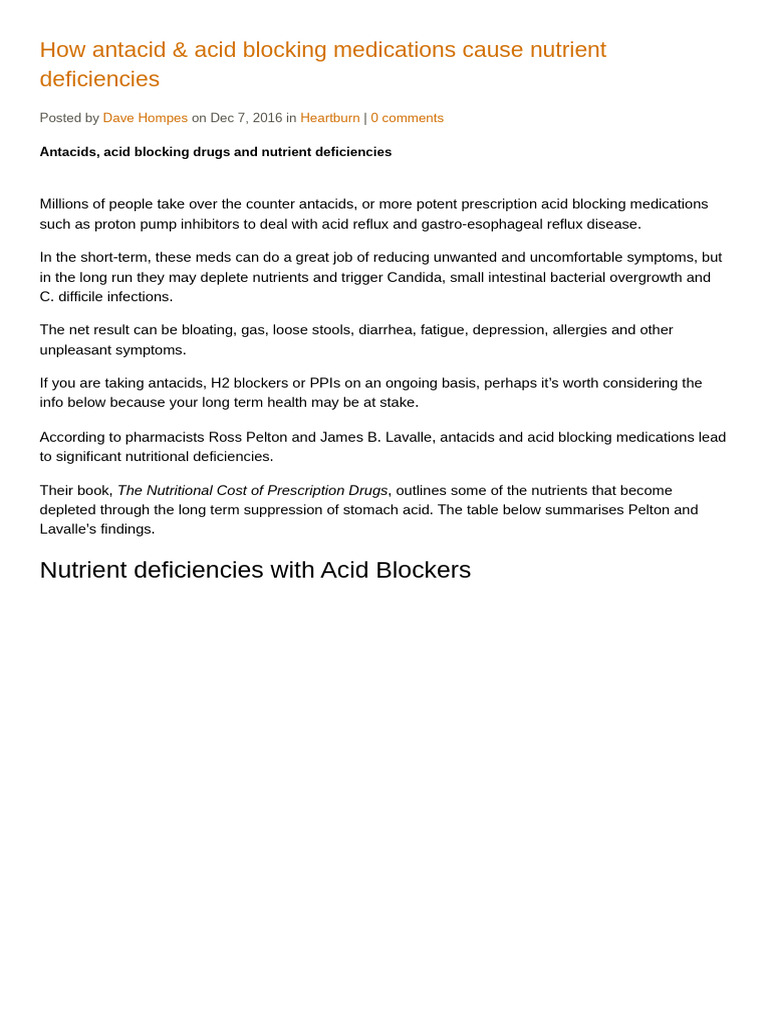 How Antacid & Acid Blocking Medications Cause Nutrient Deficiencies ...