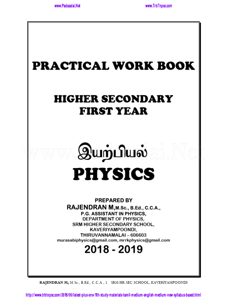 11th Physics Practical Guide Study Material English Medium | PDF ...
