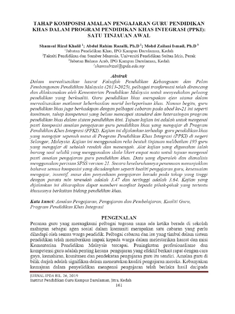 View of TAHAP KOMPOSISI AMALAN PENGAJARAN GURU PENDIDIKAN KHAS DALAM PROGRAM PENDIDIKAN KHAS ...