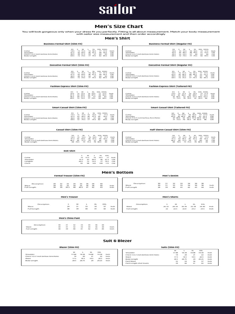 Sailor Size Chart Updated ver_1.2 | PDF | Fashion | Clothing