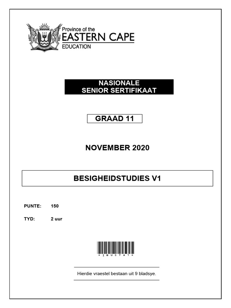 BSTD Afr GR 11 P1 QP Memo 2020 D | PDF