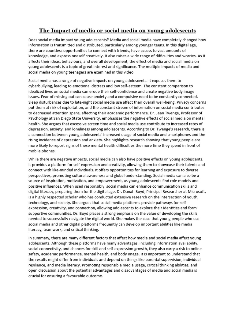 The Impact of Media or Social Media On Young Adolescents | PDF | Social ...