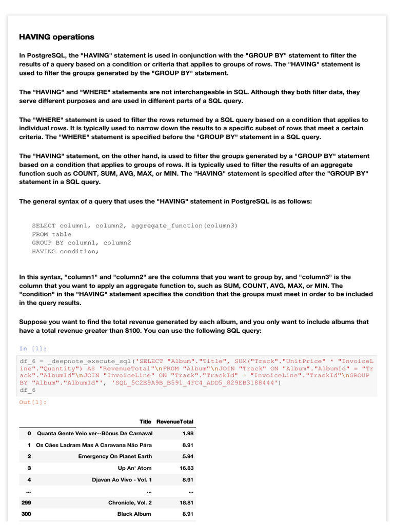 PostgreSQL HAVING Clause Explained | PDF | Sql | Computing