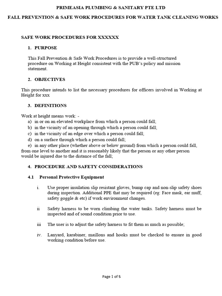 FPP & SWP For Water Tank Cleaning | PDF | Personal Protective Equipment | Safety