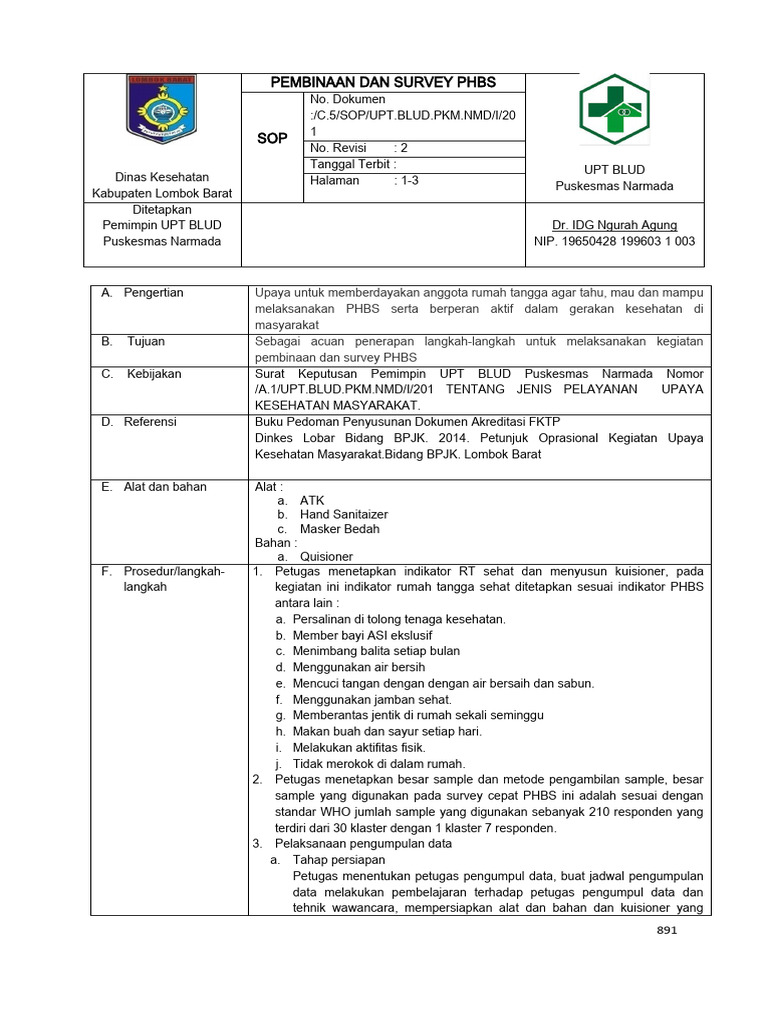 SOP Pembinaan Dan Survey PHBS | PDF