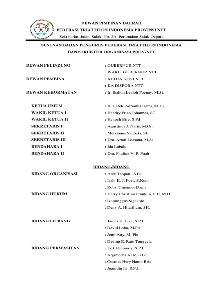 BADAN PENGURUS DAN STRUKTUR FTI PROV NTT | PDF