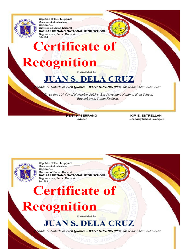 SENIOR HIGH Certificate | PDF