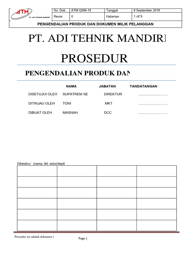 Pengendalian Dokumen Pelanggan PT.Adi Tehnik | PDF