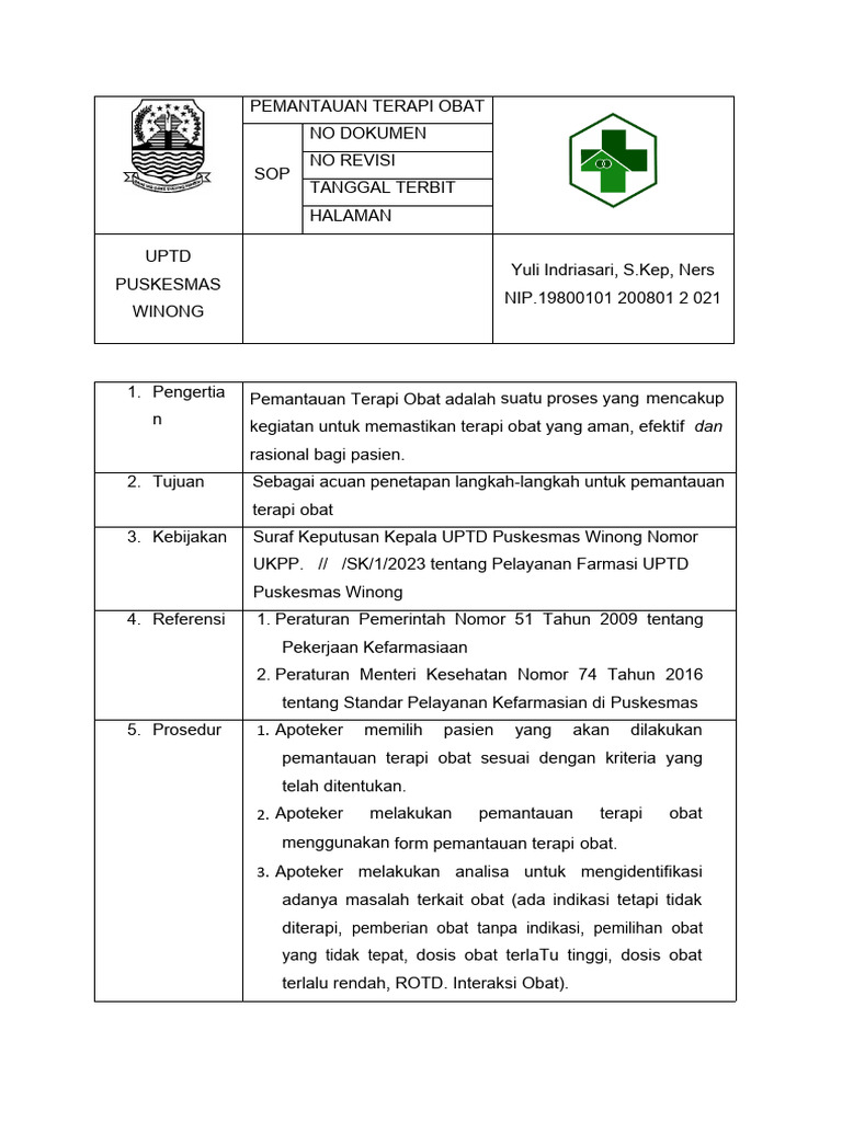 3.10.1.c.2. Sop Pemantauan Terapi Obat Obat | PDF